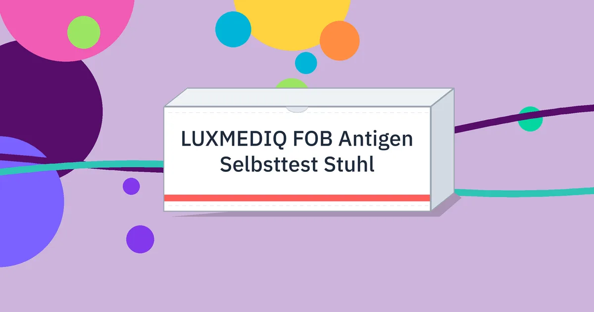Symbolbild: Packung mit der Aufschrift LUXMEDIQ FOB Antigen Selbsttest Stuhl (PZN 20687708) – Verfügbarkeit und Bezug in Apotheken in Frankfurt am Main