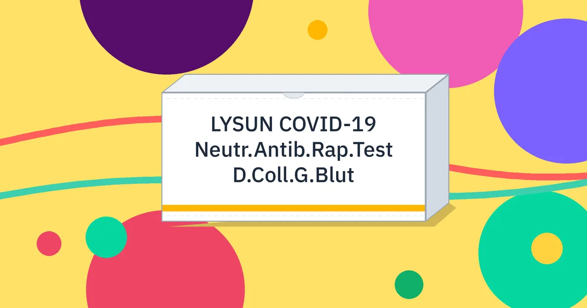 Symbolbild: Packung mit der Aufschrift LYSUN COVID-19 Neutr.Antib.Rap.Test D.Coll.G.Blut (PZN 17571847) – Verfügbarkeit und Bezug in Apotheken in Frankfurt am Main