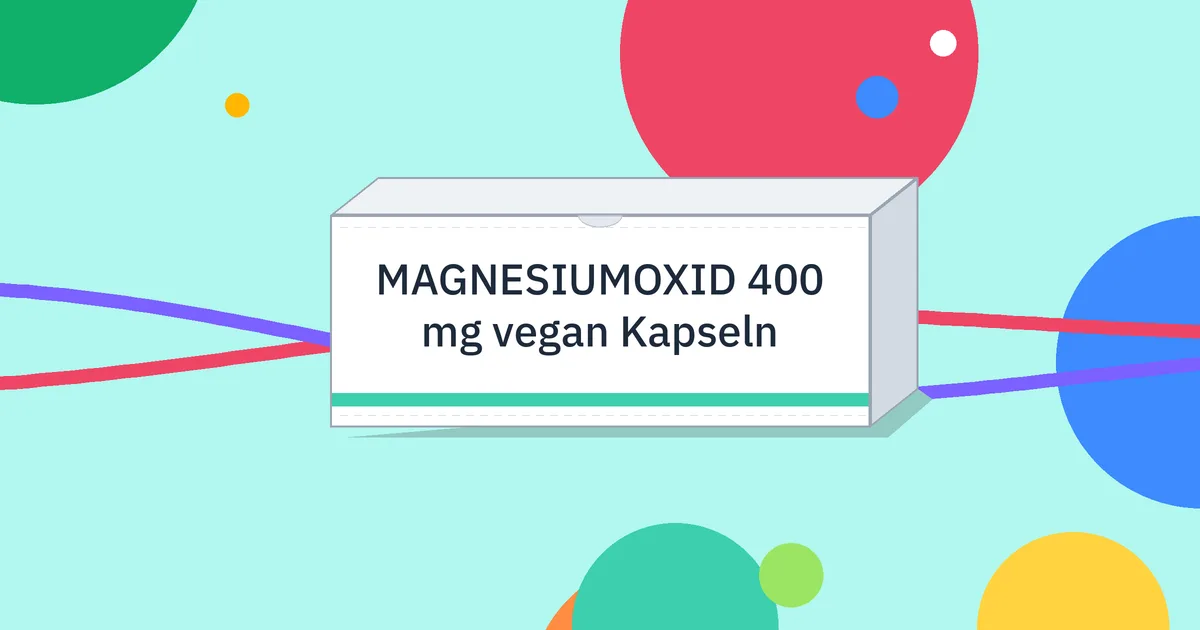 Symbolbild: Packung mit der Aufschrift MAGNESIUMOXID 400 mg vegan Kapseln (PZN 20418718) – Verfügbarkeit und Bezug in Apotheken in Frankfurt am Main
