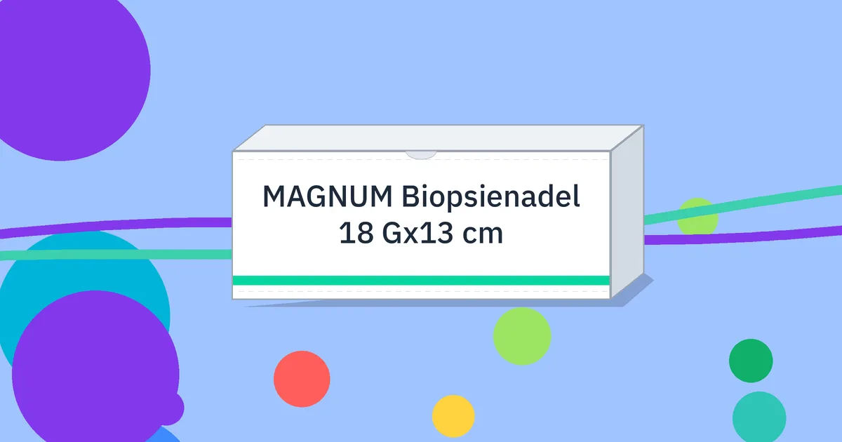 Symbolbild: Packung mit der Aufschrift MAGNUM Biopsienadel 18 Gx13 cm (PZN 03405559) – Verfügbarkeit und Bezug in Apotheken in Frankfurt am Main