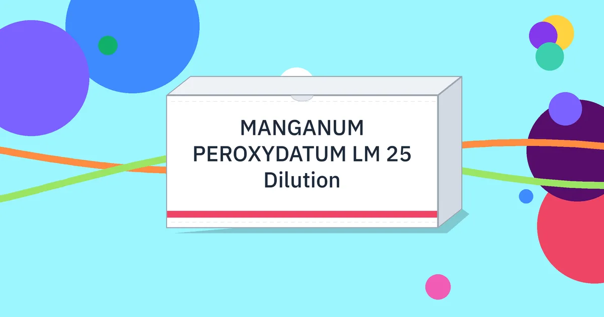 Symbolbild: Packung mit der Aufschrift MANGANUM PEROXYDATUM LM 25 Dilution (PZN 12945243) – Verfügbarkeit und Bezug in Apotheken in Frankfurt am Main