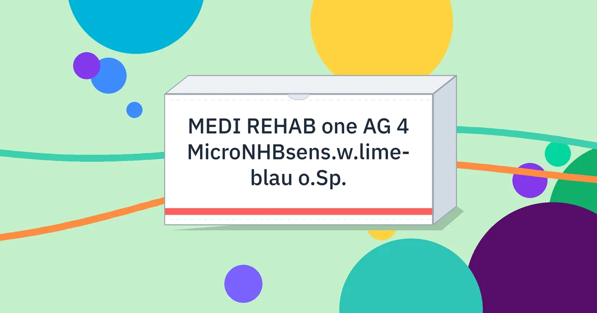 Symbolbild: Packung mit der Aufschrift MEDI REHAB one AG 4 MicroNHBsens.w.lime-blau o.Sp. (PZN 16753701) – Verfügbarkeit und Bezug in Apotheken in Frankfurt am Main