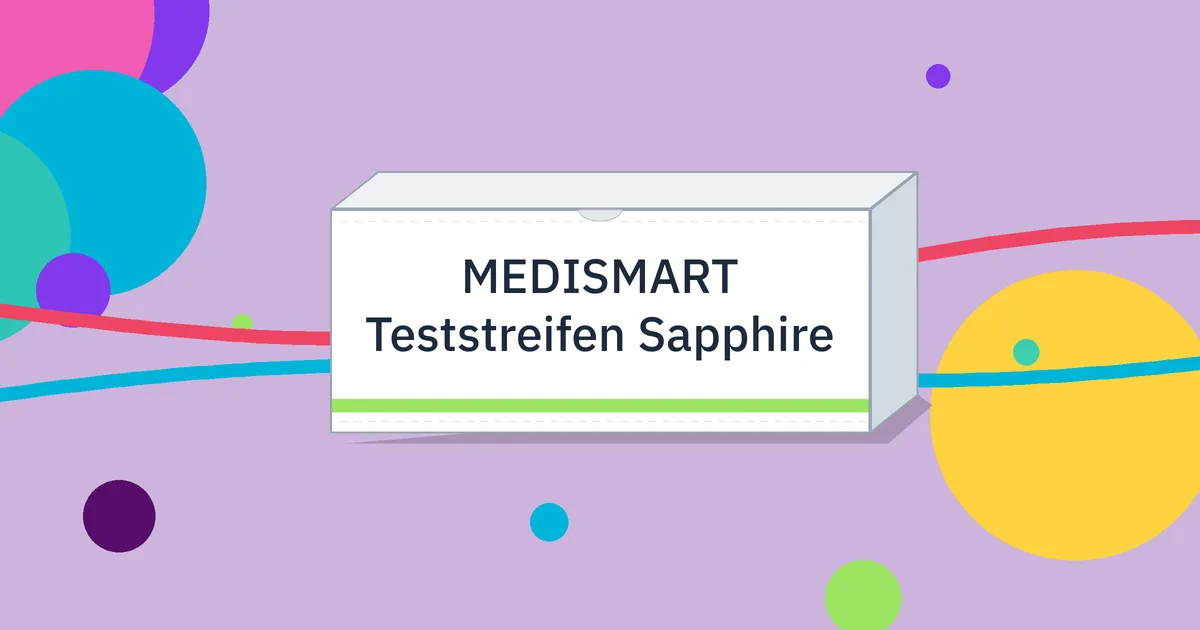 Symbolbild: Packung mit der Aufschrift MEDISMART Teststreifen Sapphire (PZN 08841578) – Verfügbarkeit und Bezug in Apotheken in Frankfurt am Main