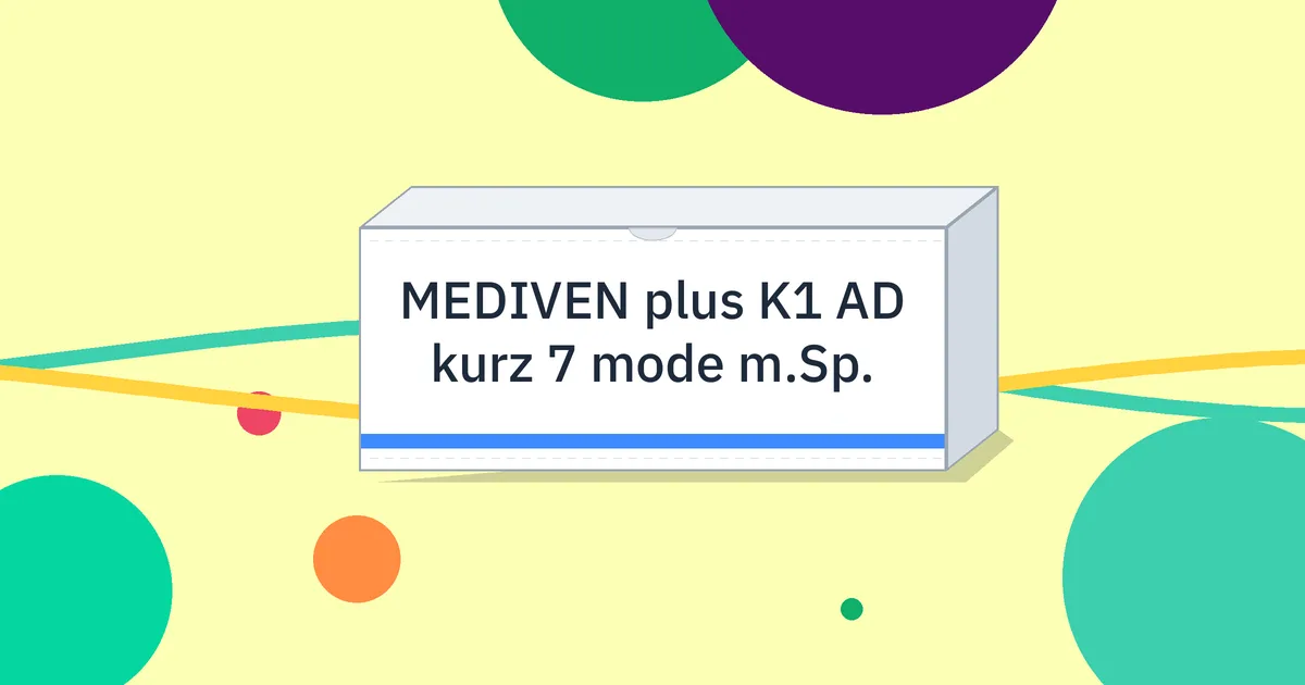 Symbolbild: Packung mit der Aufschrift MEDIVEN plus K1 AD kurz 7 mode m.Sp. (PZN 14181407) – Verfügbarkeit und Bezug in Apotheken in Frankfurt am Main