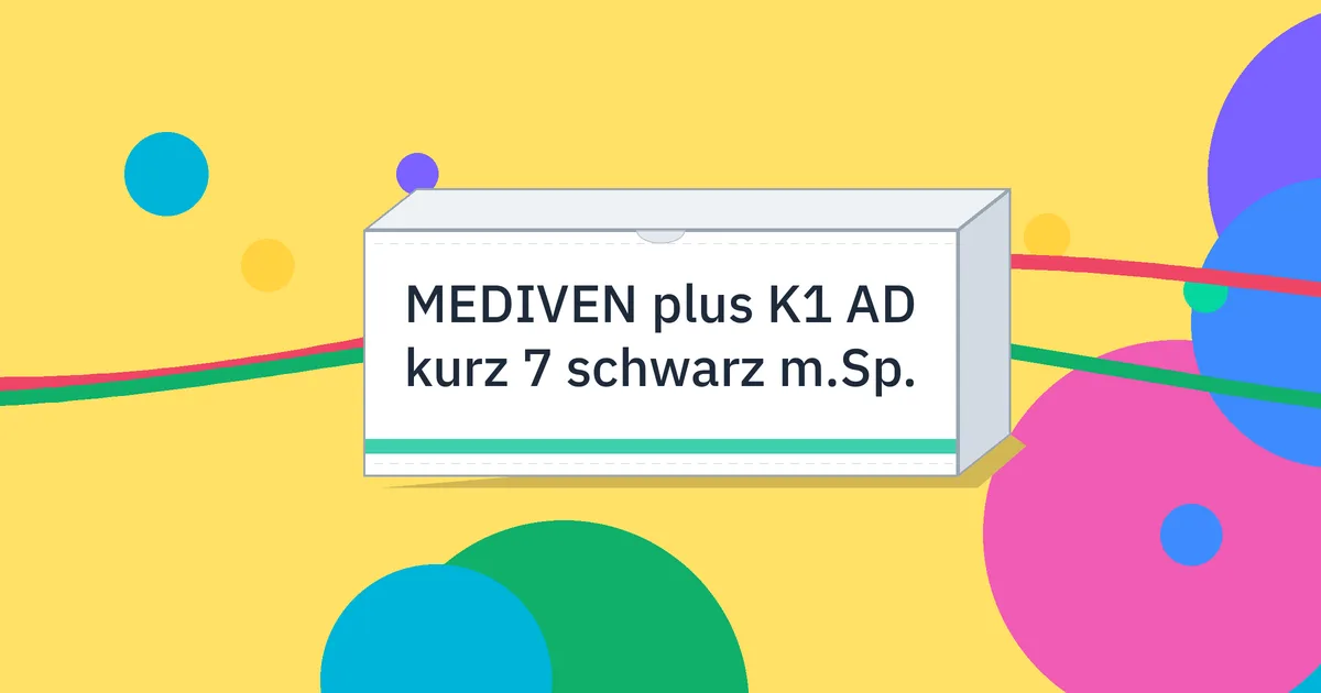 Symbolbild: Packung mit der Aufschrift MEDIVEN plus K1 AD kurz 7 schwarz m.Sp. (PZN 14181761) – Verfügbarkeit und Bezug in Apotheken in Frankfurt am Main