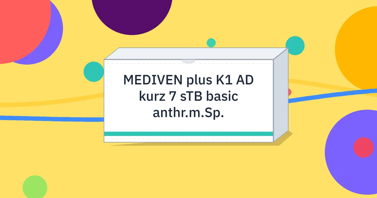 Symbolbild: Packung mit der Aufschrift MEDIVEN plus K1 AD kurz 7 sTB basic anthr.m.Sp. (PZN 15046479) – Verfügbarkeit und Bezug in Apotheken in Frankfurt am Main