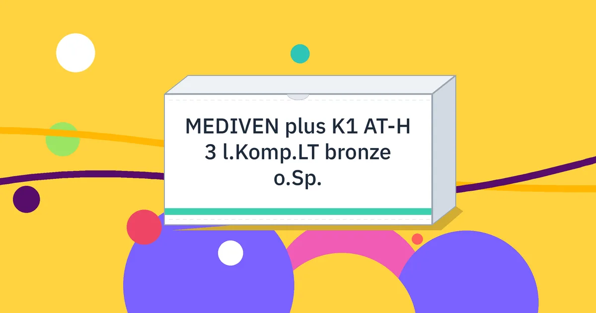 Symbolbild: Packung mit der Aufschrift MEDIVEN plus K1 AT-H 3 l.Komp.LT bronze o.Sp. (PZN 15038215) – Verfügbarkeit und Bezug in Apotheken in Frankfurt am Main