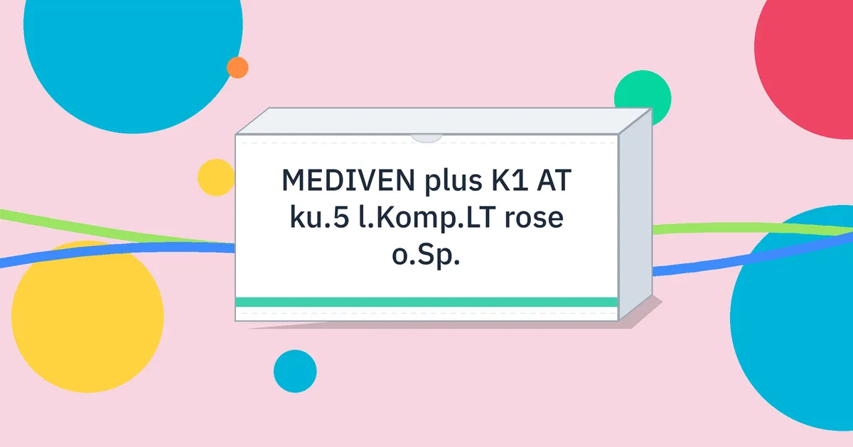 Symbolbild: Packung mit der Aufschrift MEDIVEN plus K1 AT ku.5 l.Komp.LT rose o.Sp. (PZN 15029245) – Verfügbarkeit und Bezug in Apotheken in Frankfurt am Main