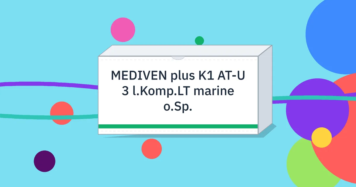 Symbolbild: Packung mit der Aufschrift MEDIVEN plus K1 AT-U 3 l.Komp.LT marine o.Sp. (PZN 15032514) – Verfügbarkeit und Bezug in Apotheken in Frankfurt am Main