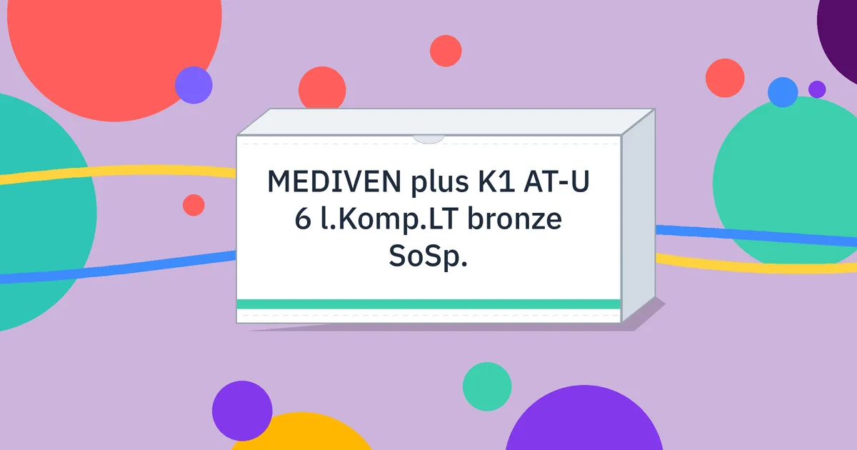 Symbolbild: Packung mit der Aufschrift MEDIVEN plus K1 AT-U 6 l.Komp.LT bronze SoSp. (PZN 15033784) – Verfügbarkeit und Bezug in Apotheken in Frankfurt am Main