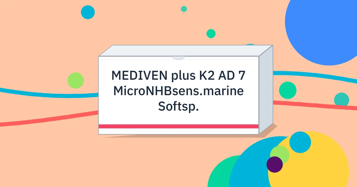 Symbolbild: Packung mit der Aufschrift MEDIVEN plus K2 AD 7 MicroNHBsens.marine Softsp. (PZN 15933364) – Verfügbarkeit und Bezug in Apotheken in Frankfurt am Main