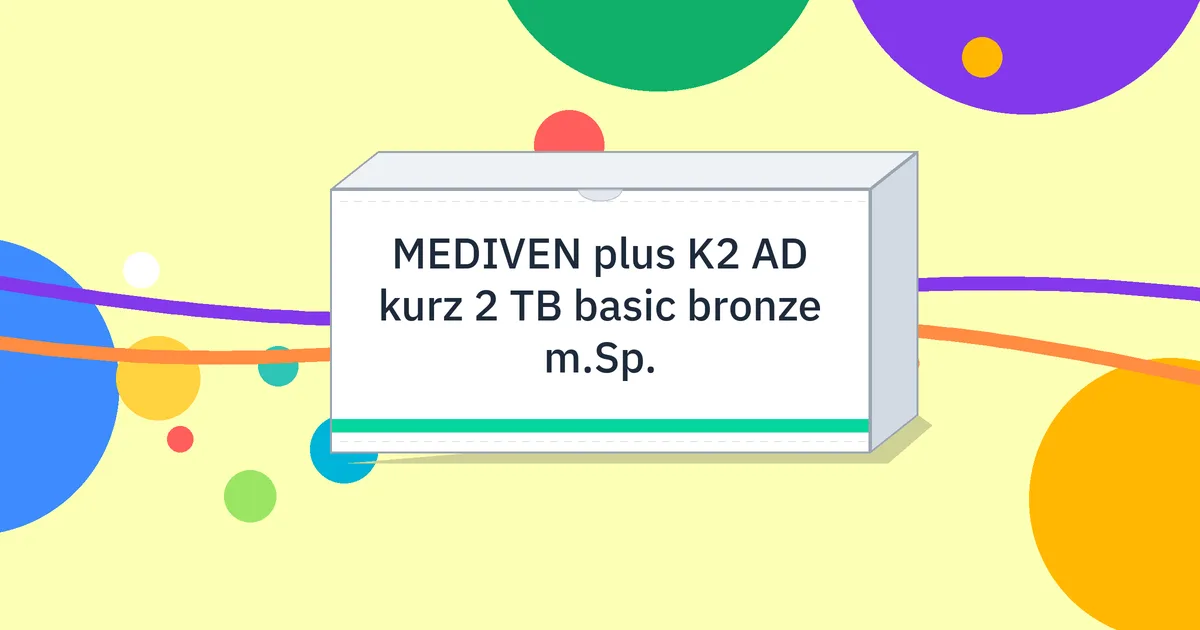 Symbolbild: Packung mit der Aufschrift MEDIVEN plus K2 AD kurz 2 TB basic bronze m.Sp. (PZN 15098855) – Verfügbarkeit und Bezug in Apotheken in Frankfurt am Main