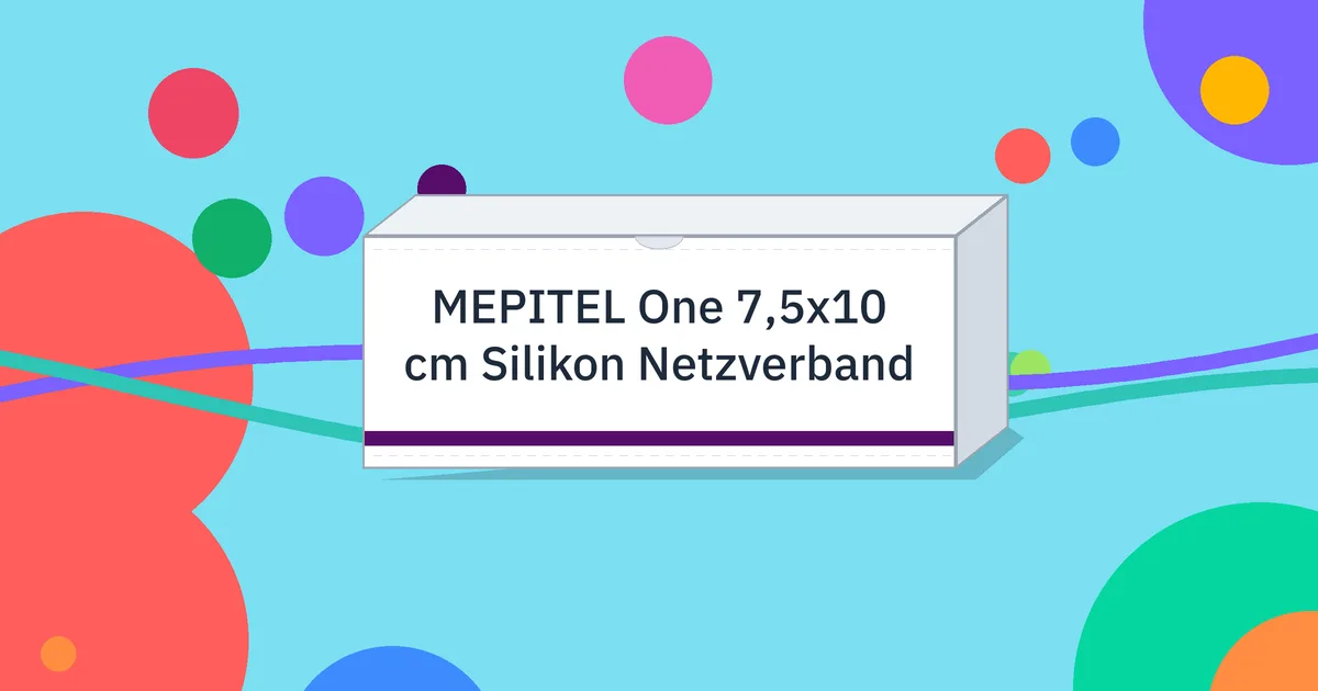 Symbolbild: Packung mit der Aufschrift MEPITEL One 7,5x10 cm Silikon Netzverband (PZN 13707824) – Verfügbarkeit und Bezug in Apotheken in Frankfurt am Main