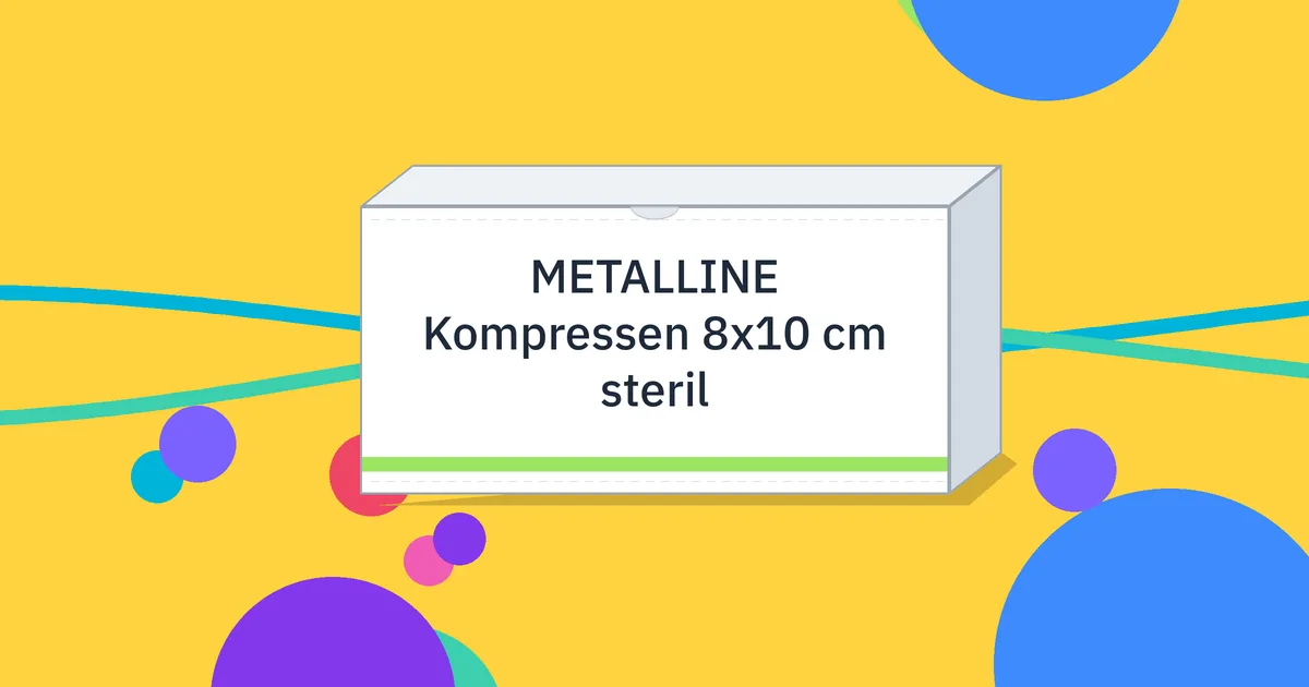 Symbolbild: Packung mit der Aufschrift METALLINE Kompressen 8x10 cm steril (PZN 05995772) – Verfügbarkeit und Bezug in Apotheken in Frankfurt am Main