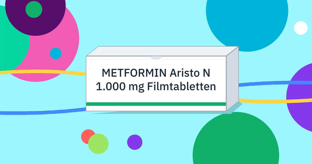 Symbolbild: Packung mit der Aufschrift METFORMIN Aristo N 1.000 mg Filmtabletten (PZN 05528438) – Verfügbarkeit und Bezug in Apotheken in Frankfurt am Main