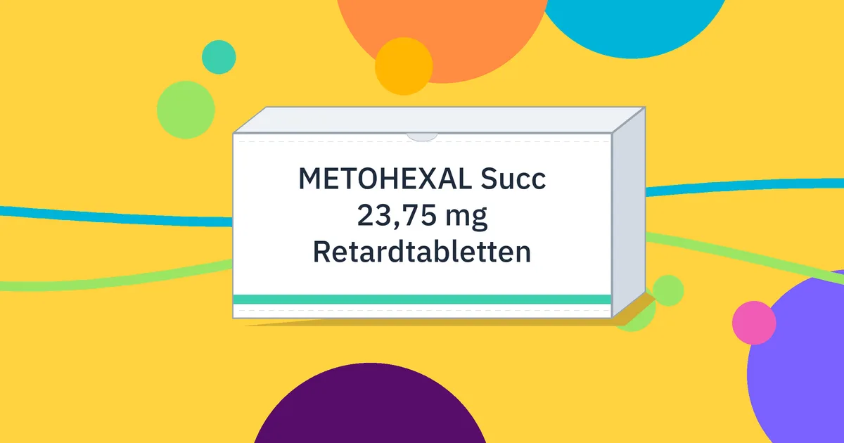 Symbolbild: Packung mit der Aufschrift METOHEXAL Succ 23,75 mg Retardtabletten (PZN 20171459) – Verfügbarkeit und Bezug in Apotheken in Frankfurt am Main
