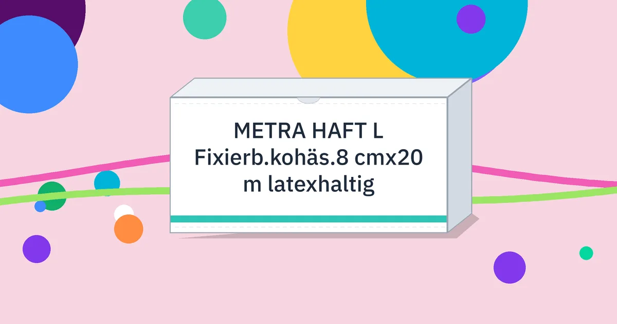 Symbolbild: Packung mit der Aufschrift METRA HAFT L Fixierb.kohäs.8 cmx20 m latexhaltig (PZN 16655134) – Verfügbarkeit und Bezug in Apotheken in Frankfurt am Main