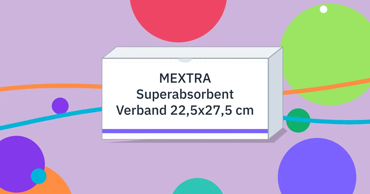 Symbolbild: Packung mit der Aufschrift MEXTRA Superabsorbent Verband 22,5x27,5 cm (PZN 12513153) – Verfügbarkeit und Bezug in Apotheken in Frankfurt am Main