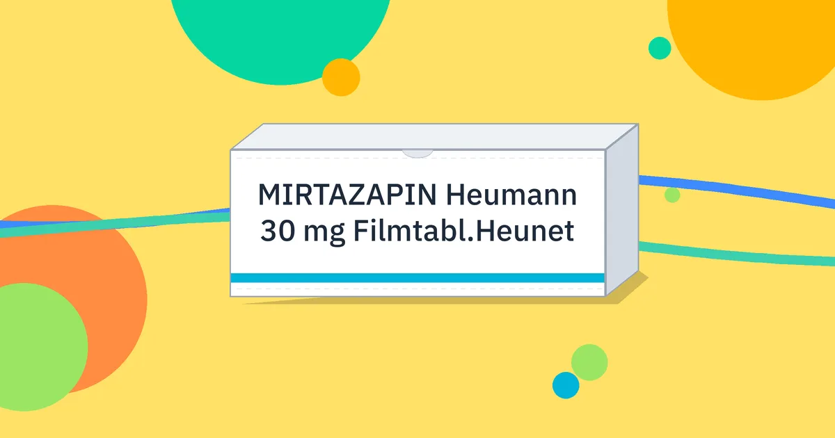Symbolbild: Packung mit der Aufschrift MIRTAZAPIN Heumann 30 mg Filmtabl.Heunet (PZN 05890524) – Verfügbarkeit und Bezug in Apotheken in Frankfurt am Main