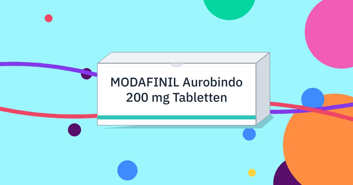 Symbolbild: Packung mit der Aufschrift MODAFINIL Aurobindo 200 mg Tabletten (PZN 12868809) – Verfügbarkeit und Bezug in Apotheken in Frankfurt am Main