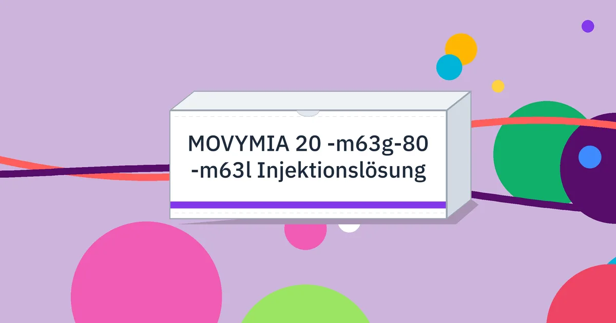 Symbolbild: Packung mit der Aufschrift MOVYMIA 20 -m63g-80 -m63l Injektionslösung (PZN 16124566) – Verfügbarkeit und Bezug in Apotheken in Frankfurt am Main