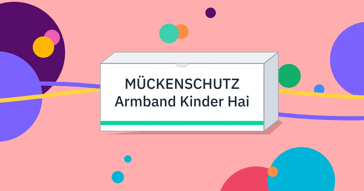 Symbolbild: Packung mit der Aufschrift MÜCKENSCHUTZ Armband Kinder Hai (PZN 16313824) – Verfügbarkeit und Bezug in Apotheken in Frankfurt am Main