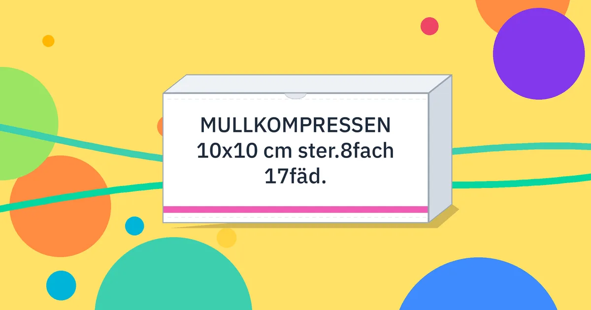 Symbolbild: Packung mit der Aufschrift MULLKOMPRESSEN 10x10 cm ster.8fach 17fäd. (PZN 06929464) – Verfügbarkeit und Bezug in Apotheken in Frankfurt am Main