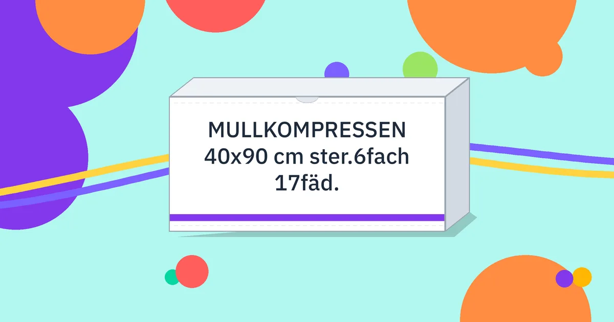 Symbolbild: Packung mit der Aufschrift MULLKOMPRESSEN 40x90 cm ster.6fach 17fäd. (PZN 06929027) – Verfügbarkeit und Bezug in Apotheken in Frankfurt am Main