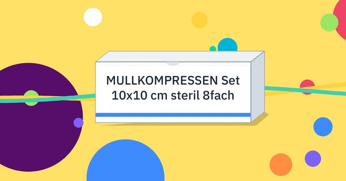 Symbolbild: Packung mit der Aufschrift MULLKOMPRESSEN Set 10x10 cm steril 8fach (PZN 05016402) – Verfügbarkeit und Bezug in Apotheken in Frankfurt am Main