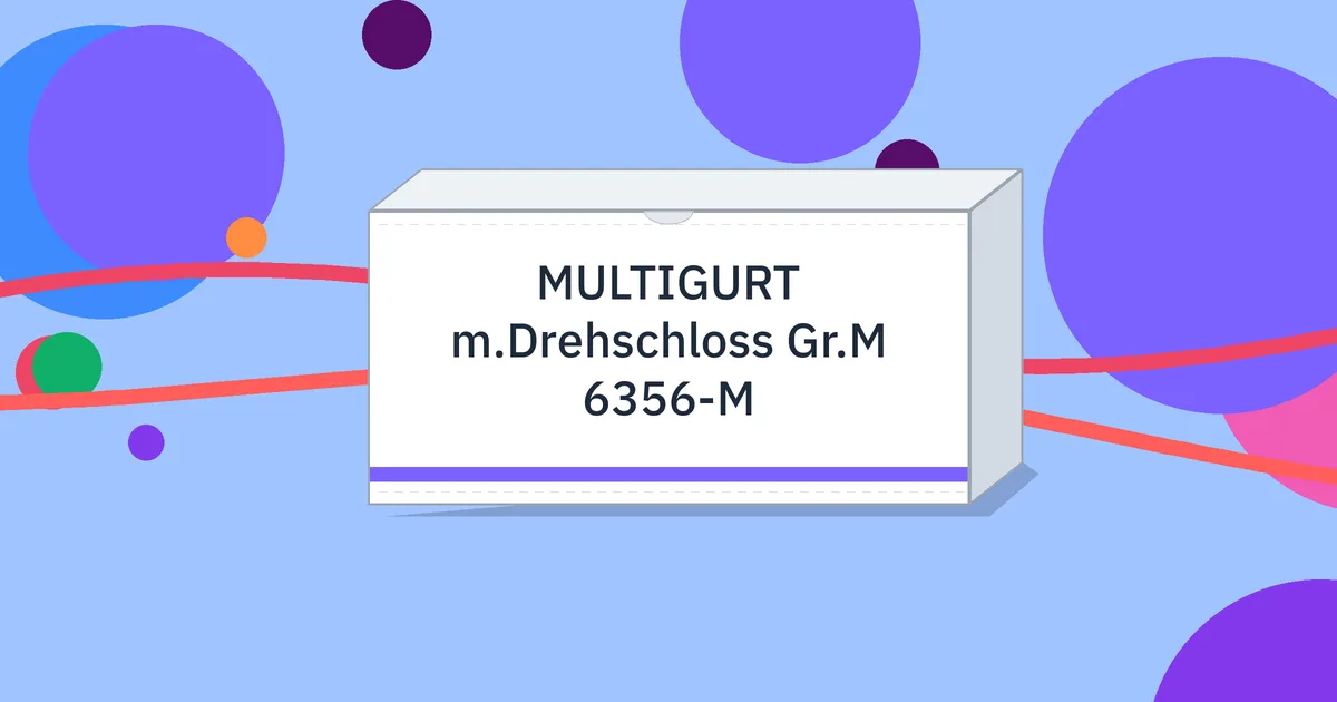 Symbolbild: Packung mit der Aufschrift MULTIGURT m.Drehschloss Gr.M 6356-M (PZN 13586390) – Verfügbarkeit und Bezug in Apotheken in Frankfurt am Main