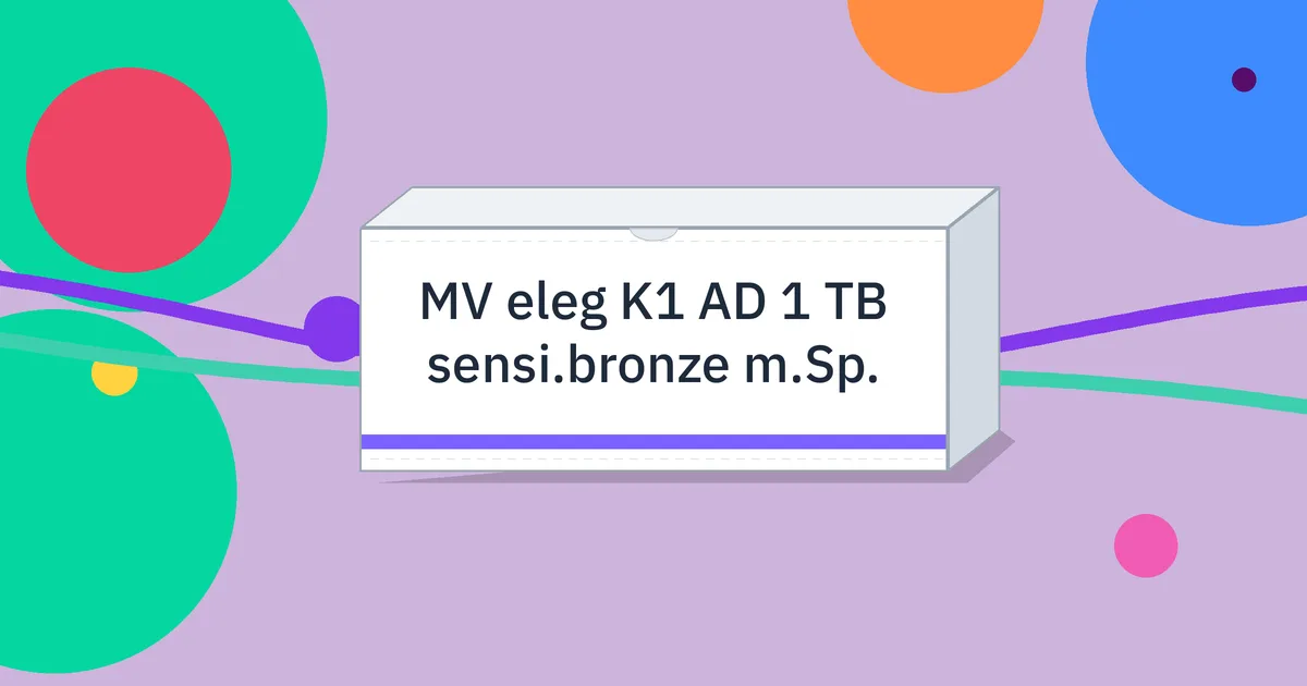 Symbolbild: Packung mit der Aufschrift MV eleg K1 AD 1 TB sensi.bronze m.Sp. (PZN 14704182) – Verfügbarkeit und Bezug in Apotheken in Frankfurt am Main