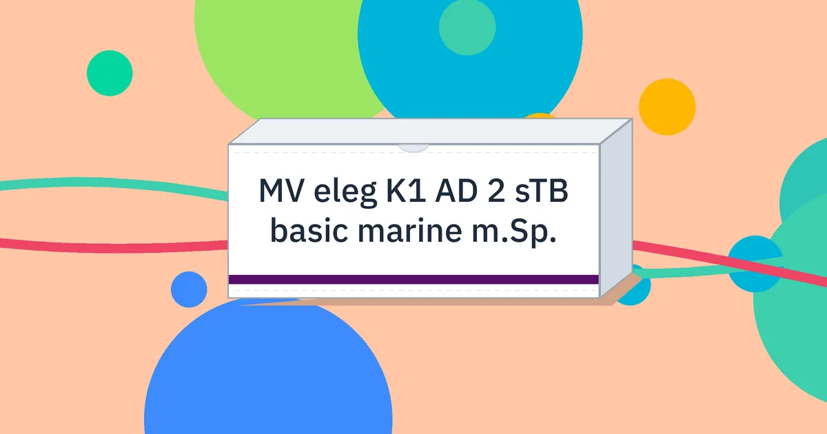 Symbolbild: Packung mit der Aufschrift MV eleg K1 AD 2 sTB basic marine m.Sp. (PZN 14584128) – Verfügbarkeit und Bezug in Apotheken in Frankfurt am Main