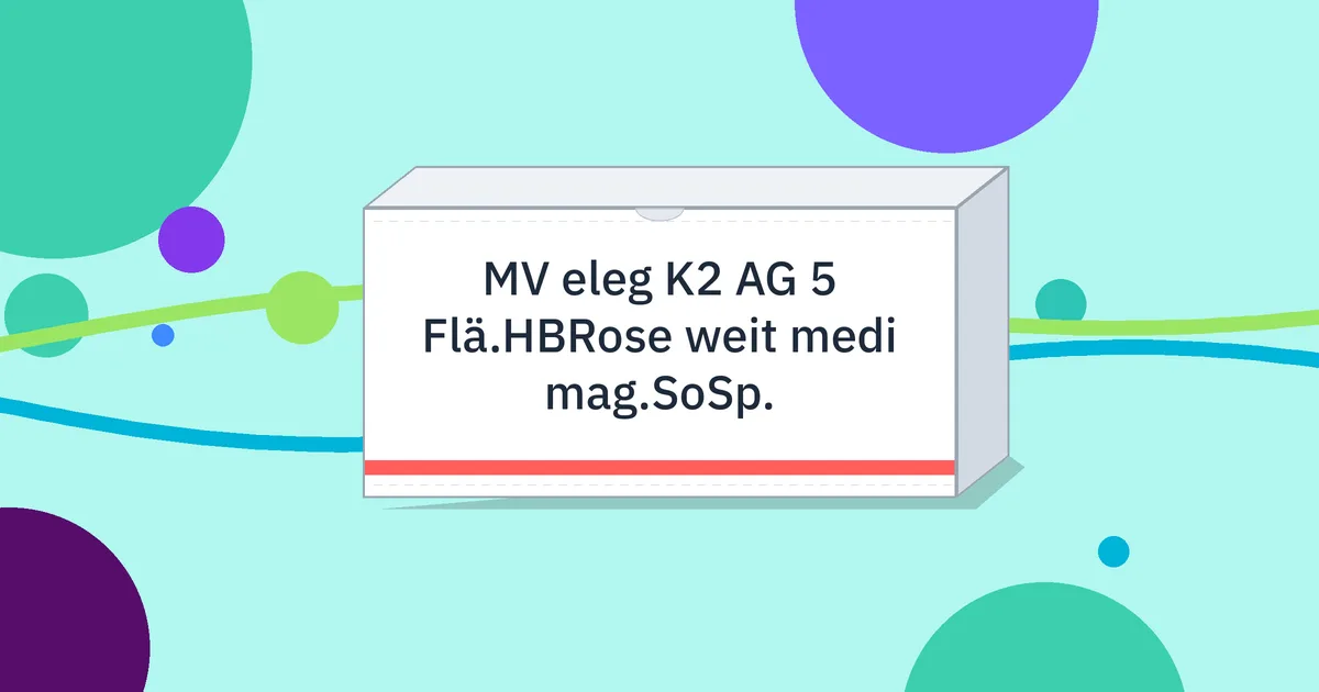 Symbolbild: Packung mit der Aufschrift MV eleg K2 AG 5 Flä.HBRose weit medi mag.SoSp. (PZN 15720237) – Verfügbarkeit und Bezug in Apotheken in Frankfurt am Main