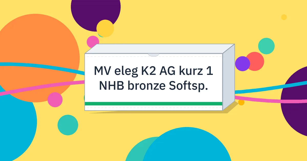 Symbolbild: Packung mit der Aufschrift MV eleg K2 AG kurz 1 NHB bronze Softsp. (PZN 15716589) – Verfügbarkeit und Bezug in Apotheken in Frankfurt am Main
