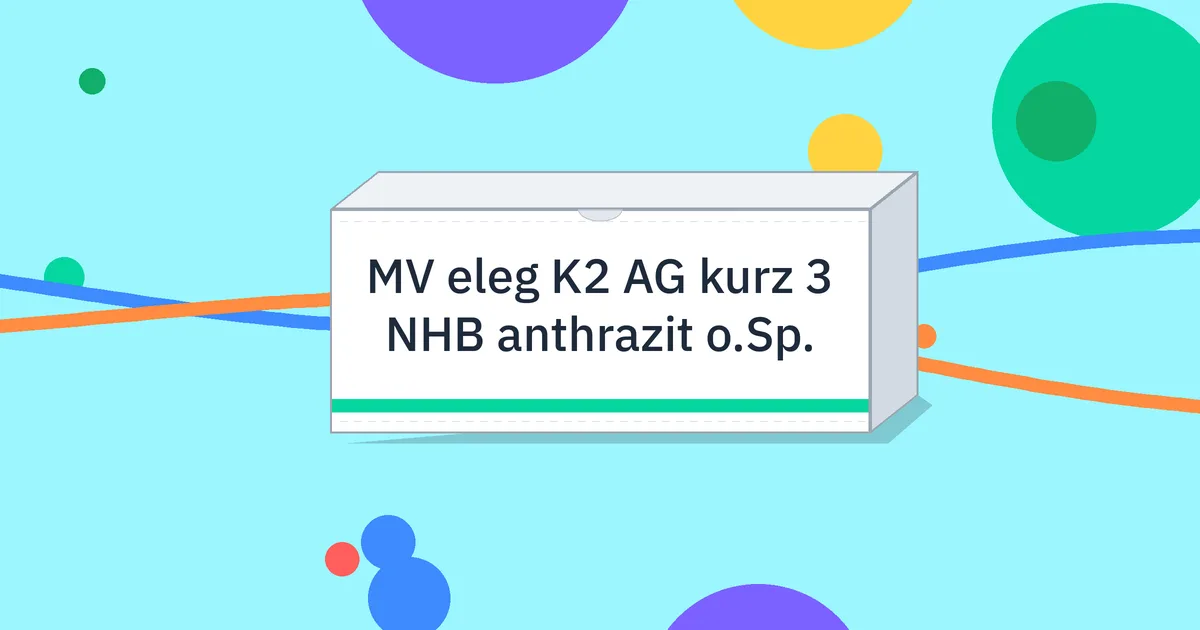 Symbolbild: Packung mit der Aufschrift MV eleg K2 AG kurz 3 NHB anthrazit o.Sp. (PZN 15715615) – Verfügbarkeit und Bezug in Apotheken in Frankfurt am Main