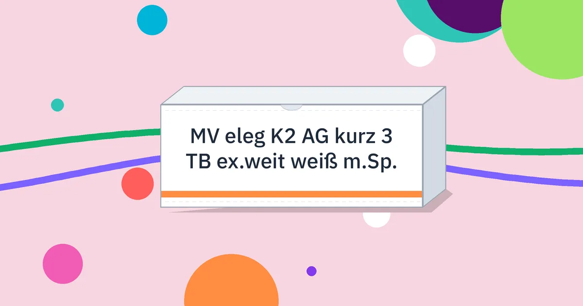 Symbolbild: Packung mit der Aufschrift MV eleg K2 AG kurz 3 TB ex.weit weiß m.Sp. (PZN 09880534) – Verfügbarkeit und Bezug in Apotheken in Frankfurt am Main