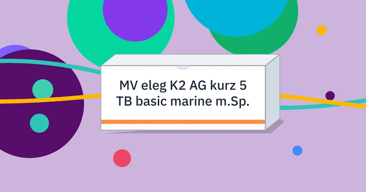 Symbolbild: Packung mit der Aufschrift MV eleg K2 AG kurz 5 TB basic marine m.Sp. (PZN 15284411) – Verfügbarkeit und Bezug in Apotheken in Frankfurt am Main