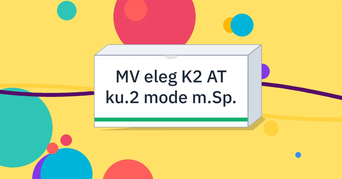 Symbolbild: Packung mit der Aufschrift MV eleg K2 AT ku.2 mode m.Sp. (PZN 06885175) – Verfügbarkeit und Bezug in Apotheken in Frankfurt am Main