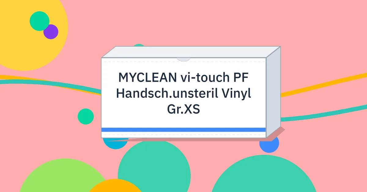 Symbolbild: Packung mit der Aufschrift MYCLEAN vi-touch PF Handsch.unsteril Vinyl Gr.XS (PZN 11302678) – Verfügbarkeit und Bezug in Apotheken in Frankfurt am Main
