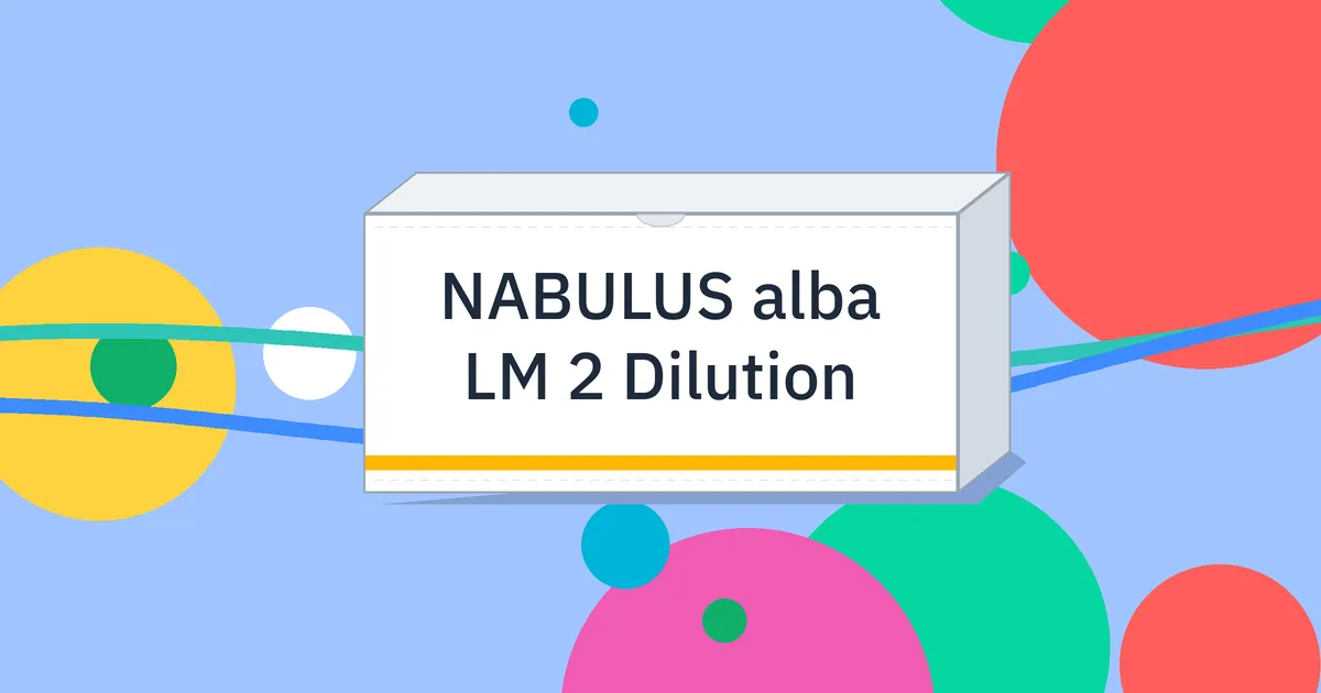 Symbolbild: Packung mit der Aufschrift NABULUS alba LM 2 Dilution (PZN 13615275) – Verfügbarkeit und Bezug in Apotheken in Frankfurt am Main