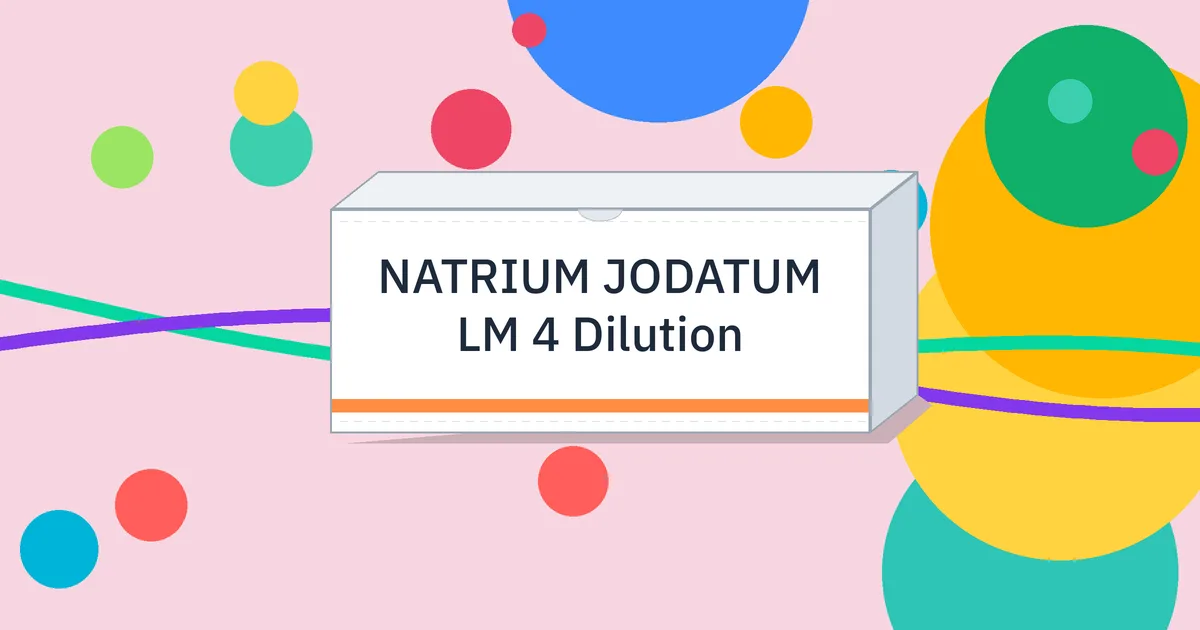 Symbolbild: Packung mit der Aufschrift NATRIUM JODATUM LM 4 Dilution (PZN 12964269) – Verfügbarkeit und Bezug in Apotheken in Frankfurt am Main