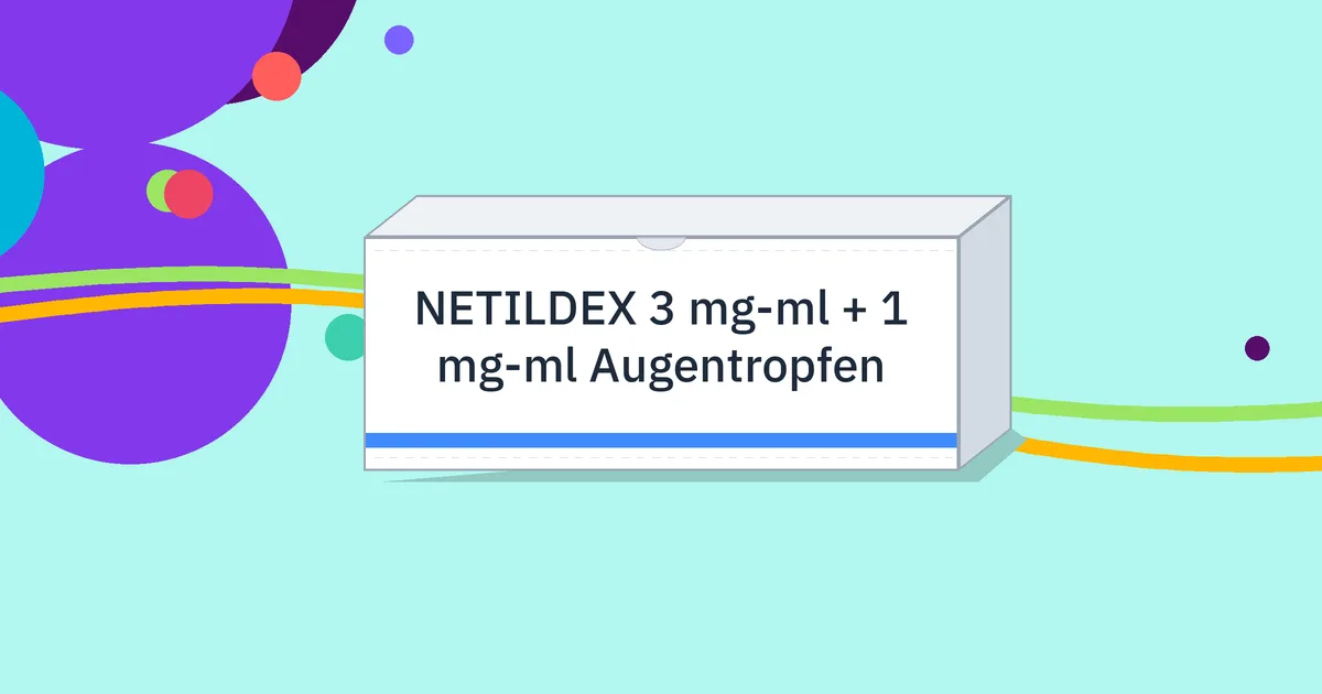 Symbolbild: Packung mit der Aufschrift NETILDEX 3 mg-ml + 1 mg-ml Augentropfen (PZN 18849960) – Verfügbarkeit und Bezug in Apotheken in Frankfurt am Main