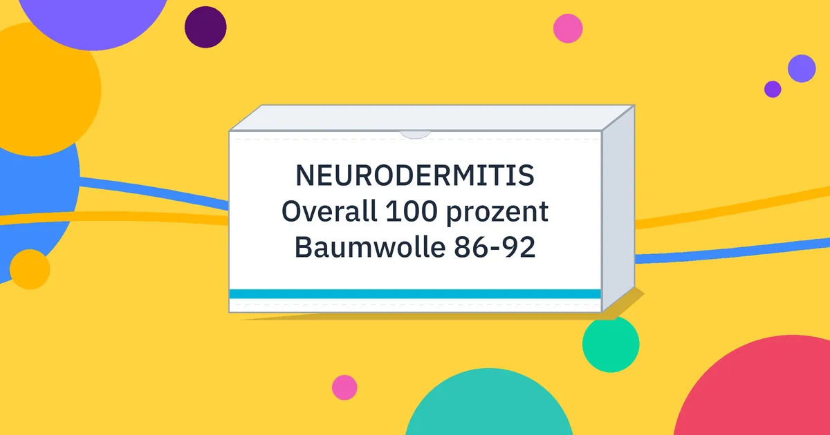Symbolbild: Packung mit der Aufschrift NEURODERMITIS Overall 100 prozent Baumwolle 86-92 (PZN 00751203) – Verfügbarkeit und Bezug in Apotheken in Frankfurt am Main