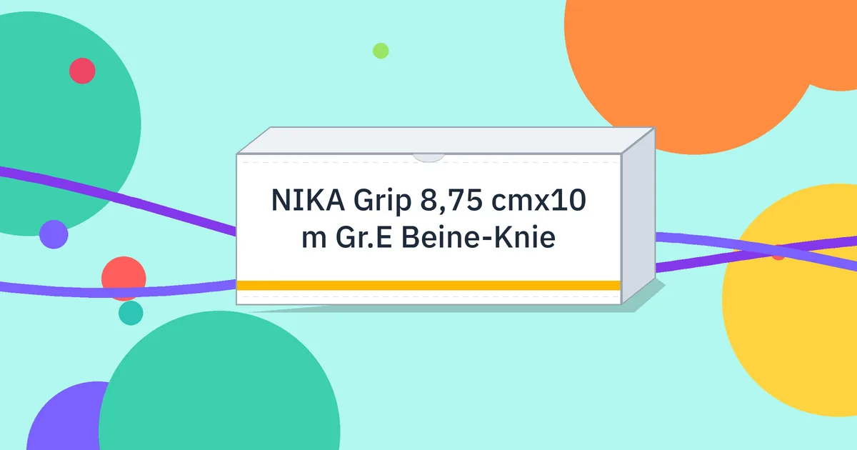 Symbolbild: Packung mit der Aufschrift NIKA Grip 8,75 cmx10 m Gr.E Beine-Knie (PZN 18171699) – Verfügbarkeit und Bezug in Apotheken in Frankfurt am Main