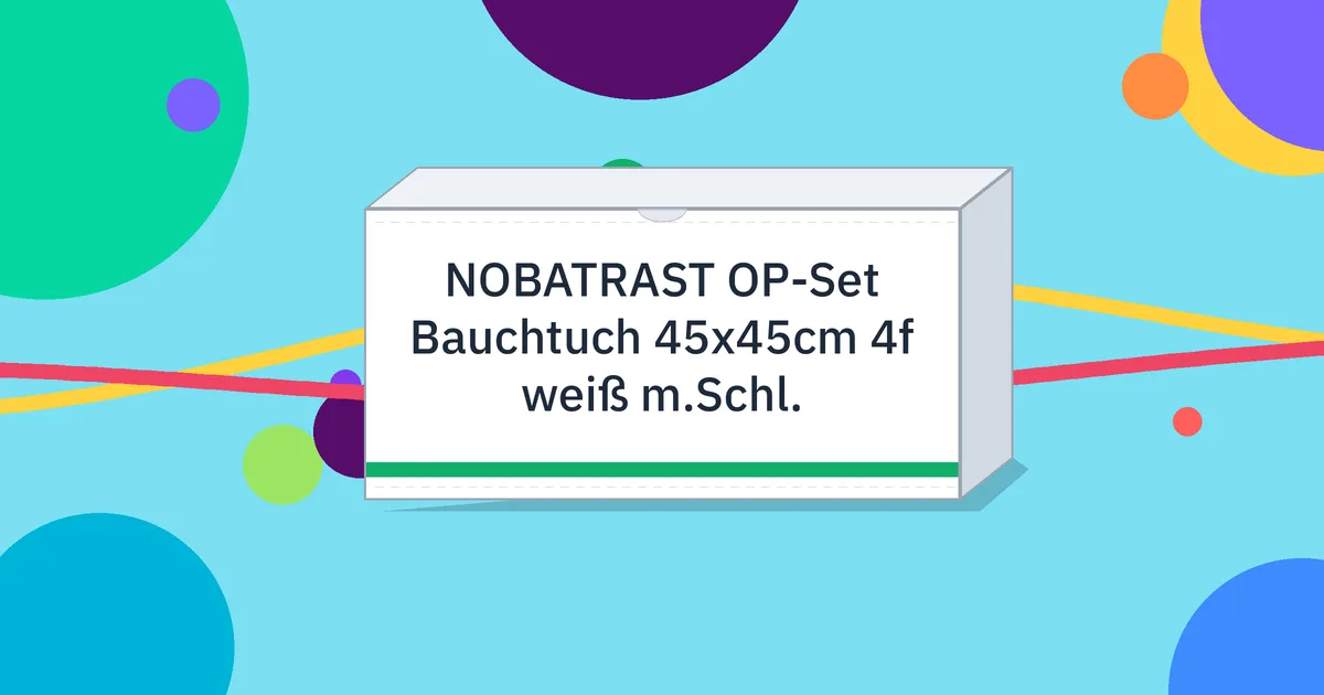 Symbolbild: Packung mit der Aufschrift NOBATRAST OP-Set Bauchtuch 45x45cm 4f weiß m.Schl. (PZN 18104504) – Verfügbarkeit und Bezug in Apotheken in Frankfurt am Main