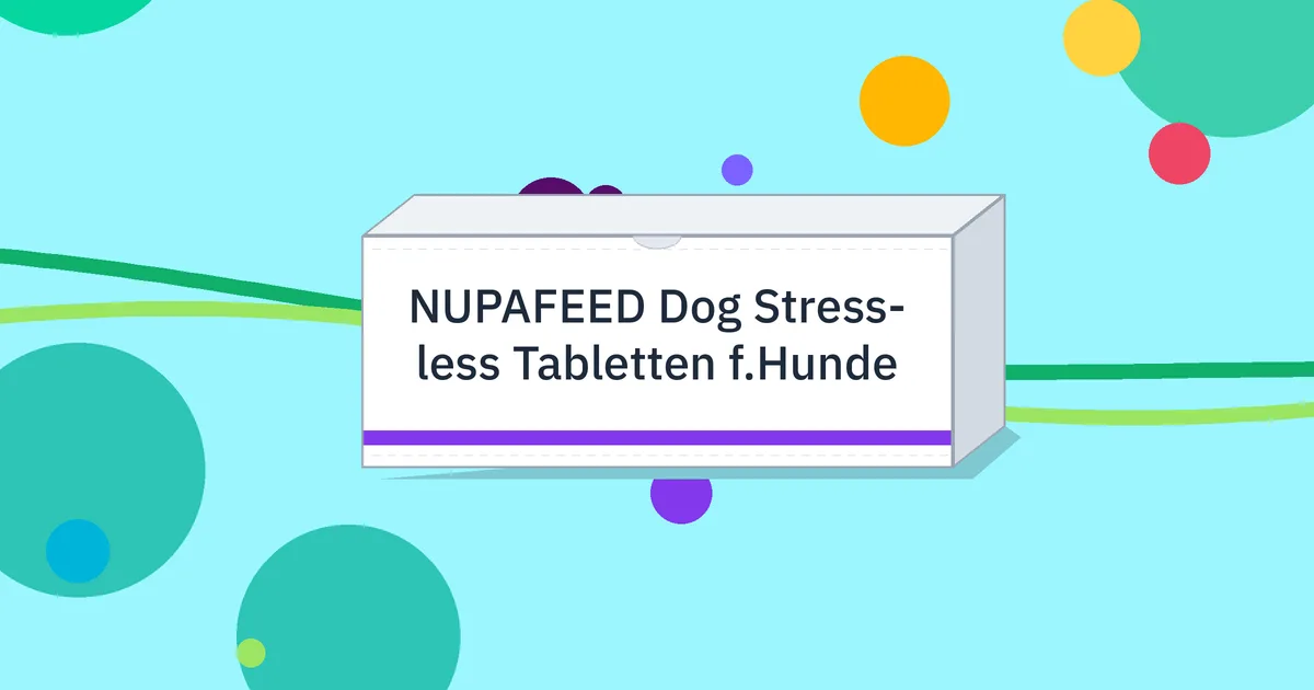 Symbolbild: Packung mit der Aufschrift NUPAFEED Dog Stress-less Tabletten f.Hunde (PZN 10994929) – Verfügbarkeit und Bezug in Apotheken in Frankfurt am Main