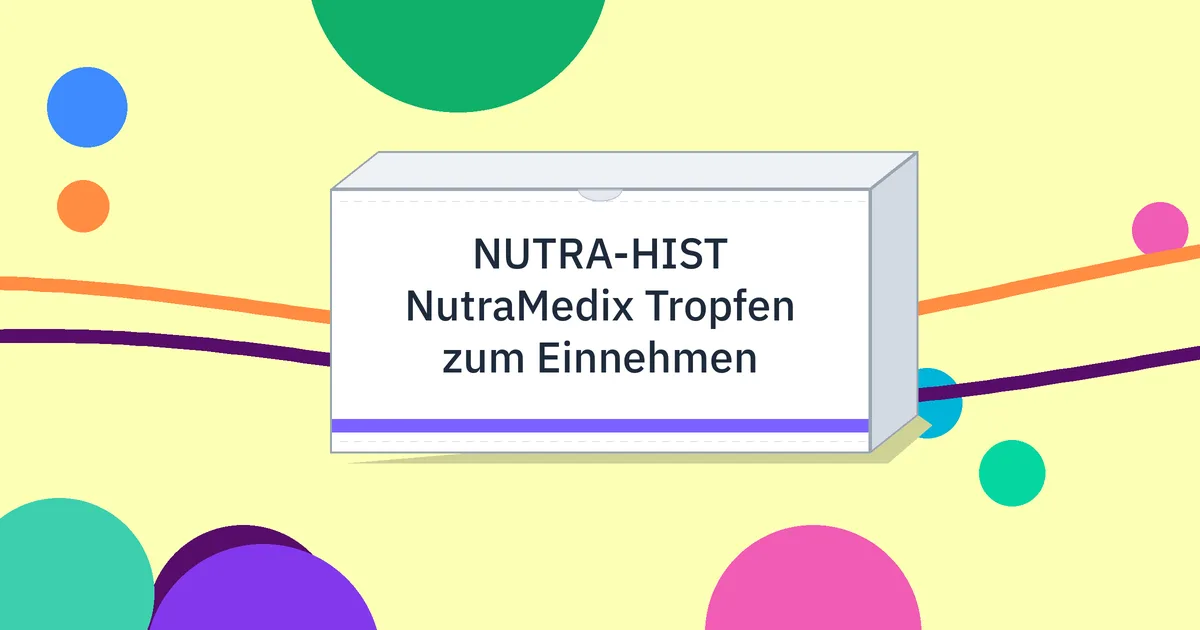 Symbolbild: Packung mit der Aufschrift NUTRA-HIST NutraMedix Tropfen zum Einnehmen (PZN 20779385) – Verfügbarkeit und Bezug in Apotheken in Frankfurt am Main