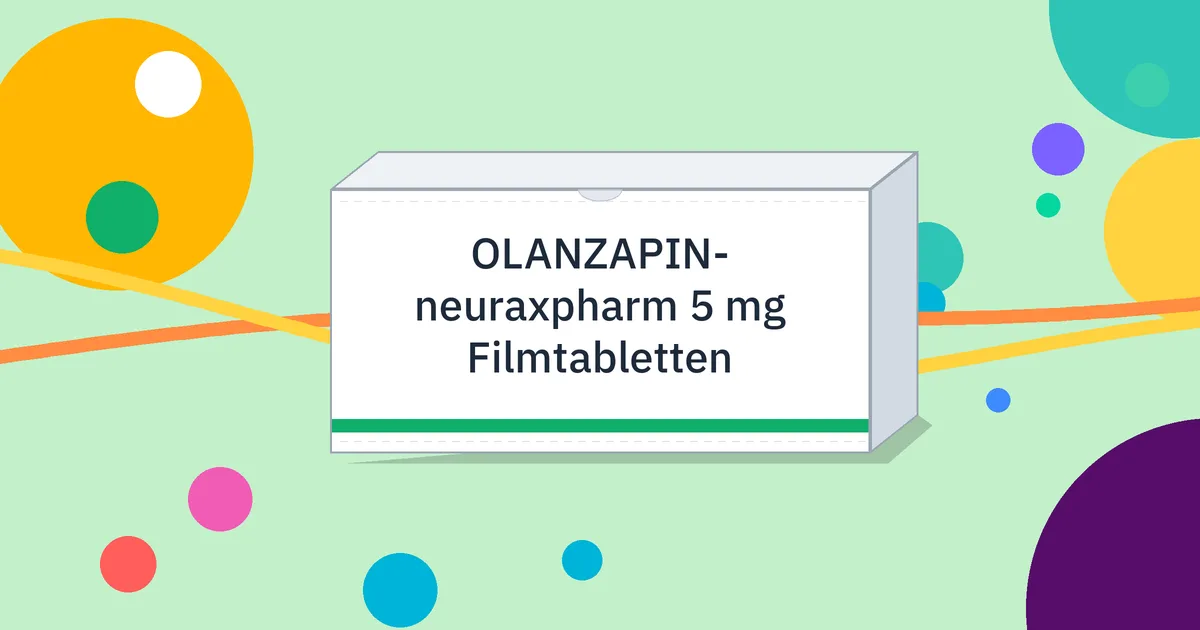Symbolbild: Packung mit der Aufschrift OLANZAPIN-neuraxpharm 5 mg Filmtabletten (PZN 14447957) – Verfügbarkeit und Bezug in Apotheken in Frankfurt am Main