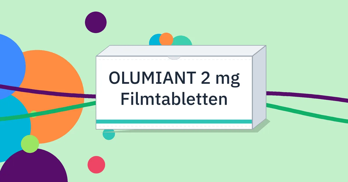 Symbolbild: Packung mit der Aufschrift OLUMIANT 2 mg Filmtabletten (PZN 12652908) – Verfügbarkeit und Bezug in Apotheken in Frankfurt am Main