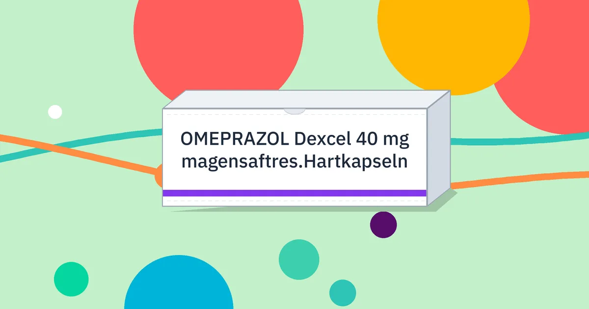 Symbolbild: Packung mit der Aufschrift OMEPRAZOL Dexcel 40 mg magensaftres.Hartkapseln (PZN 07745890) – Verfügbarkeit und Bezug in Apotheken in Frankfurt am Main